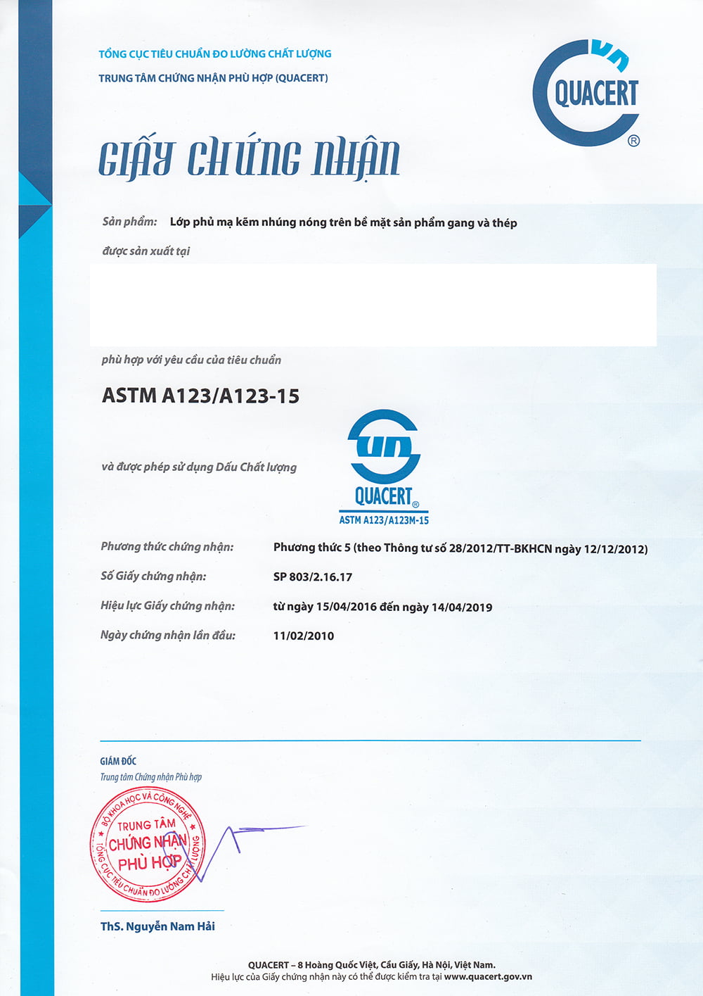 Thang Cáp Mạ Kẽm Nhúng Nóng Tiêu Chuẩn ASTM A123